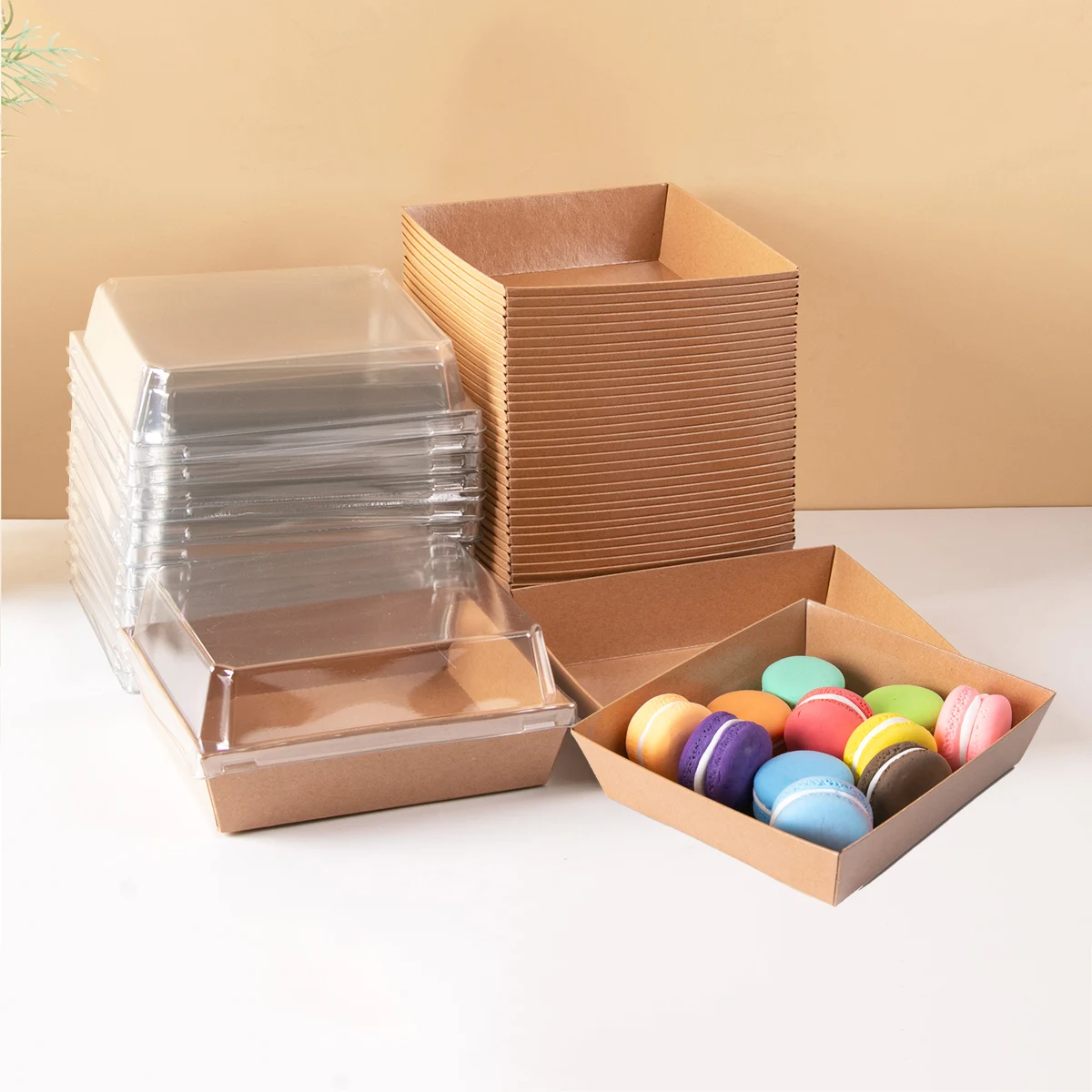 10pcs-Kraft-Paper-Cake-Cookie-Boxes-with-Clear-Lids-Macaron-Donut ...