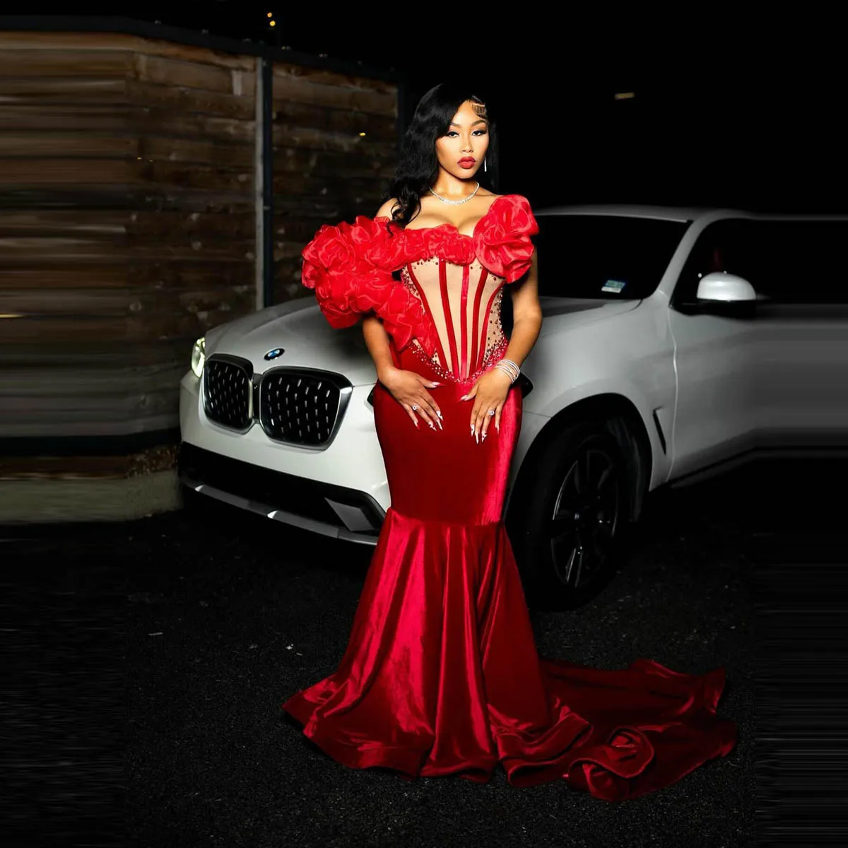 Red-Velvet-Prom-Dresses-Off-The-Shoulder-Ruffles-Exposed-Boning-Mermaid ...