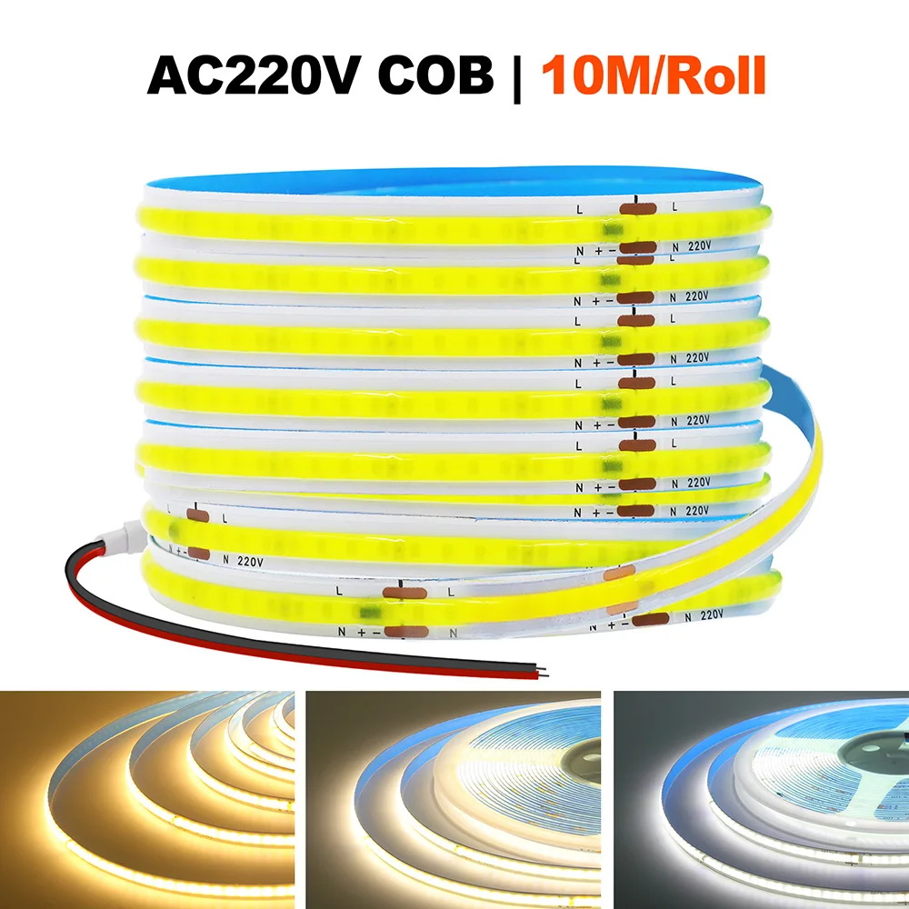 220V-5m-10m-15m-20m-50m-COB-LED-Strip-Light-Super-Bright-240LED-m-Flex ...
