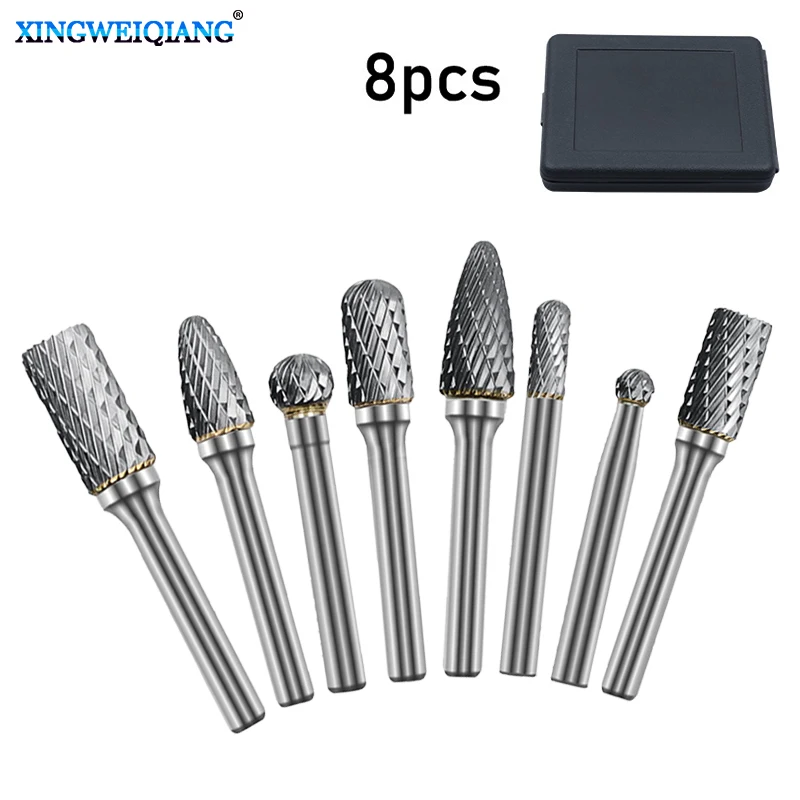 8PCs-Tungsten-Steel-Rotary-Files-Burr-Drill-Bits-6mm-Shank-Cylindrical ...