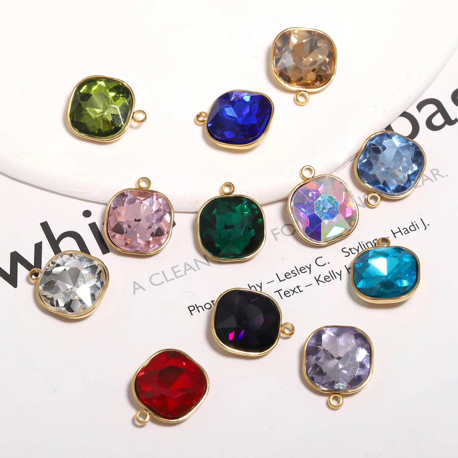 2pcs Colorful Square Crystal Quartz Stainless Steel Pendant for Jewelry ...