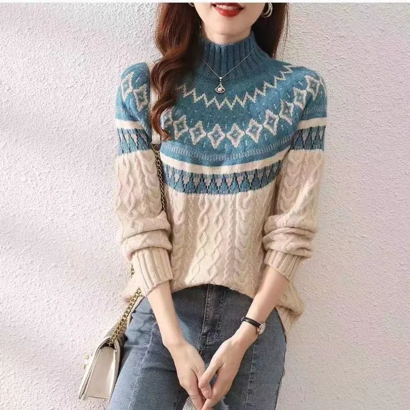 Autumn and Winter Women's Pullover High Neck Loose Fit Long Sleeve ...