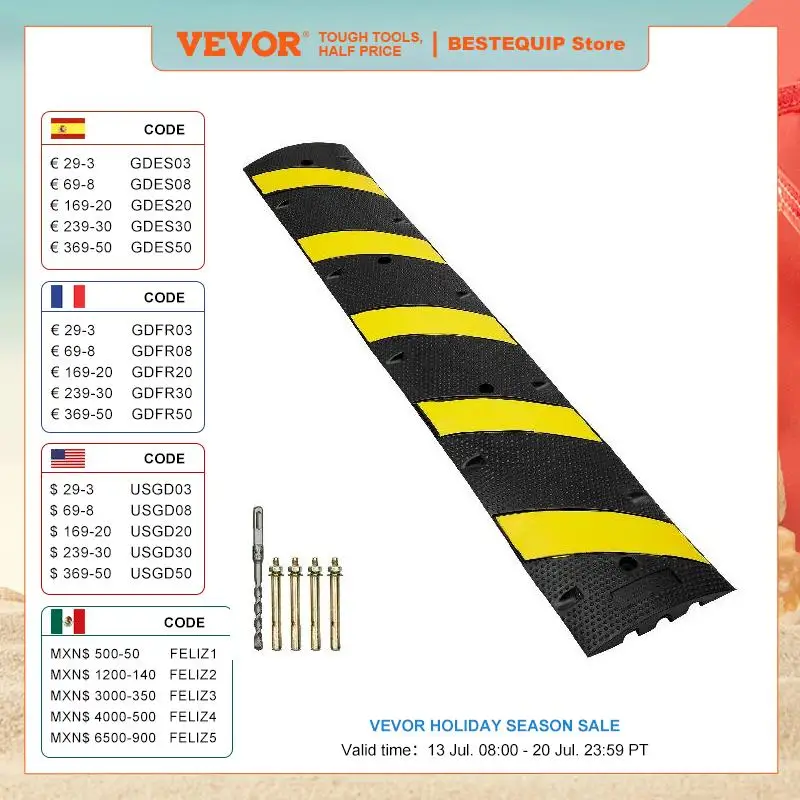 VEVOR-6ft-72-Rubber-Speed-Hump-2Channel-22000lbs-Load-Capacity-Heavy ...