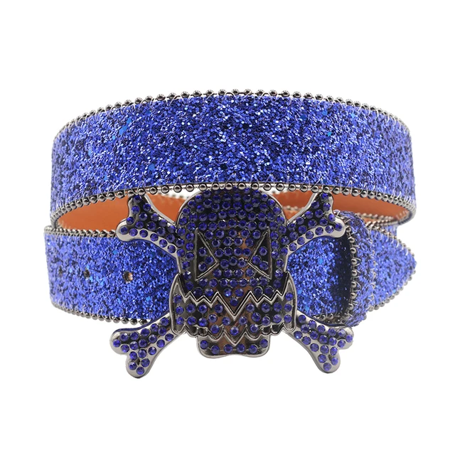 BIG SKULL Rhinestone Western Belt Luxury Brand Studded Belts for Men ...