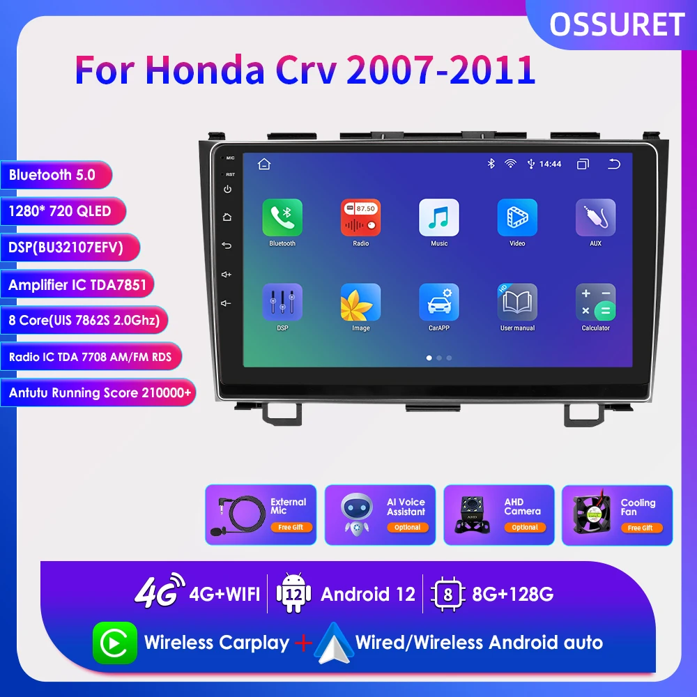 2 Din Car Radio Multimedia Player Carplay for Honda CRV CR V 2006 2011 Android 12 Auto Radio ...