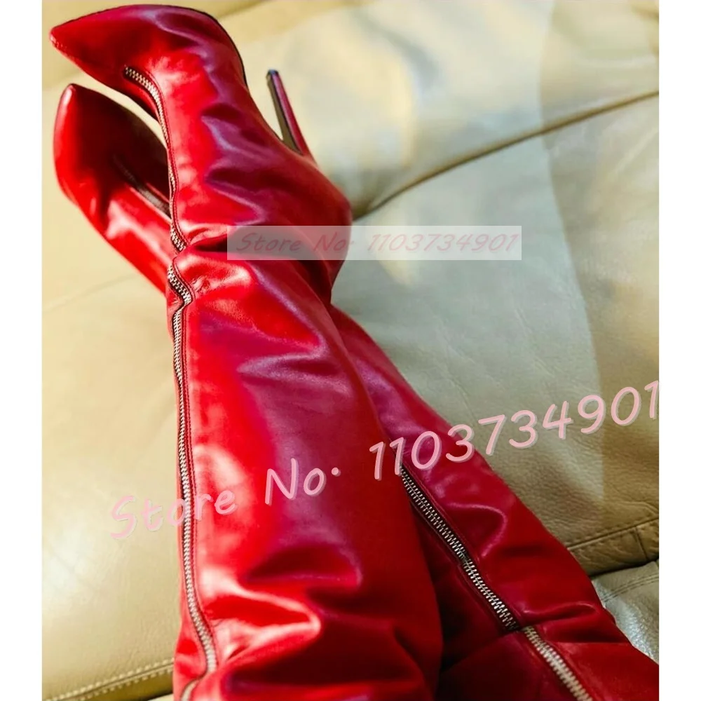 Front-Zip-16cm-Super-High-Heels-Crotch-Boots-Women-Sexy-Thin-Heel-Red ...