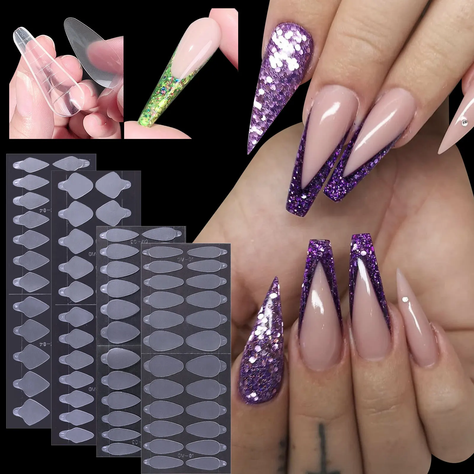 12-24pcs-Nail-Form-Mould-Paperless-Tray-Extended-Gel-Mold-French-Nails ...