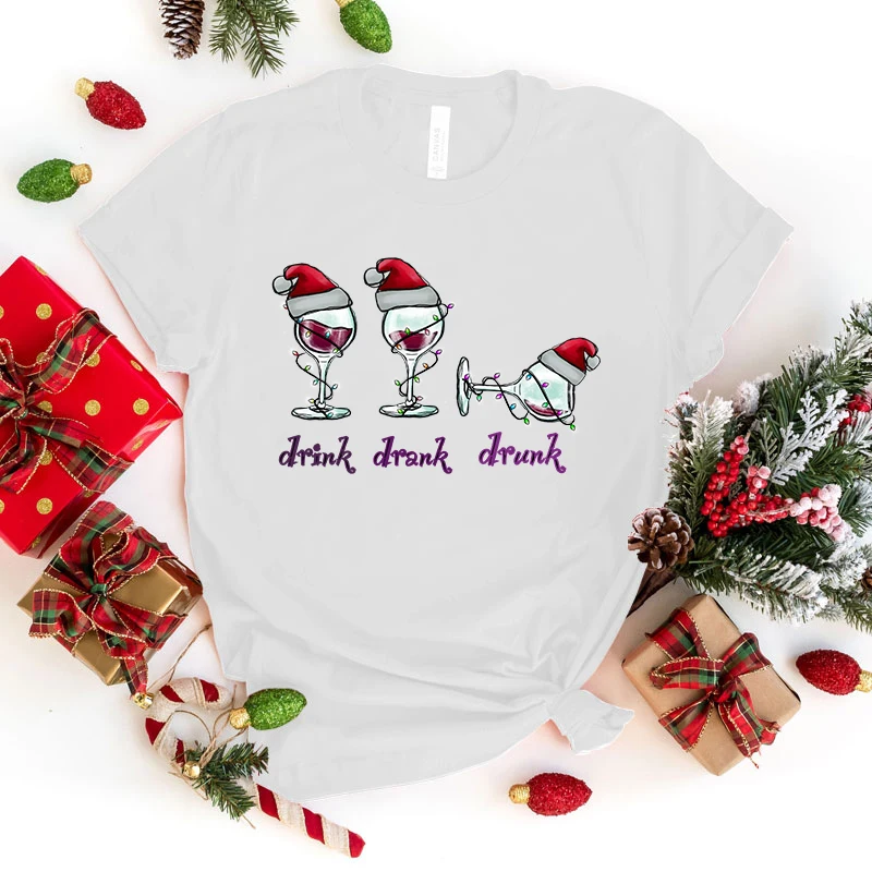 Premium-T-shirt-Christmas-Wine-Glass-Drink-Drank-Drunk-Print-T-Shirts ...