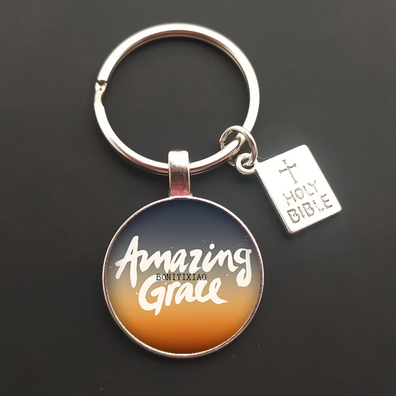 Handmade Bible verses keychain glass round Christian letters ...