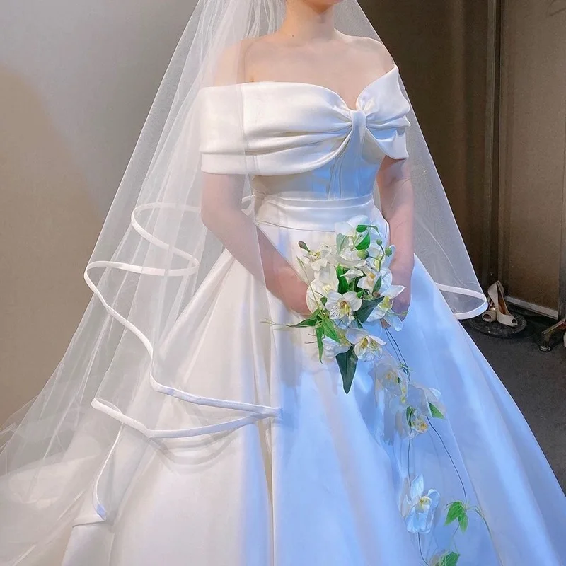 2 Tiers Wedding Veil Ribbon Edge White Ivory Wedding Veils Blusher ...