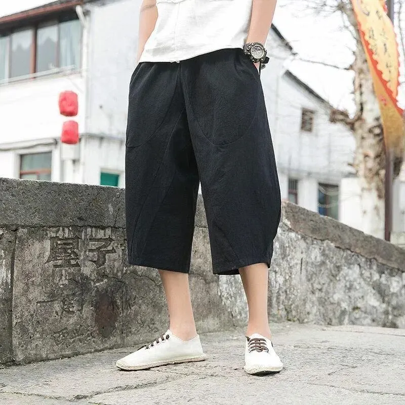 7-point-Pants-Men-Summer-Loose-Straight-Crotch-Loose-Legs-Gray-Casual ...