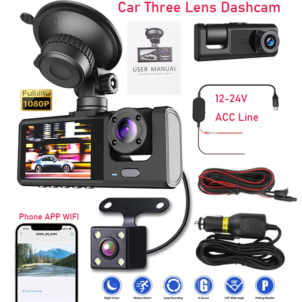 Car-1080P-Dash-Cam-Front-Interior-Rear-Camera-Three-lens-Driving ...