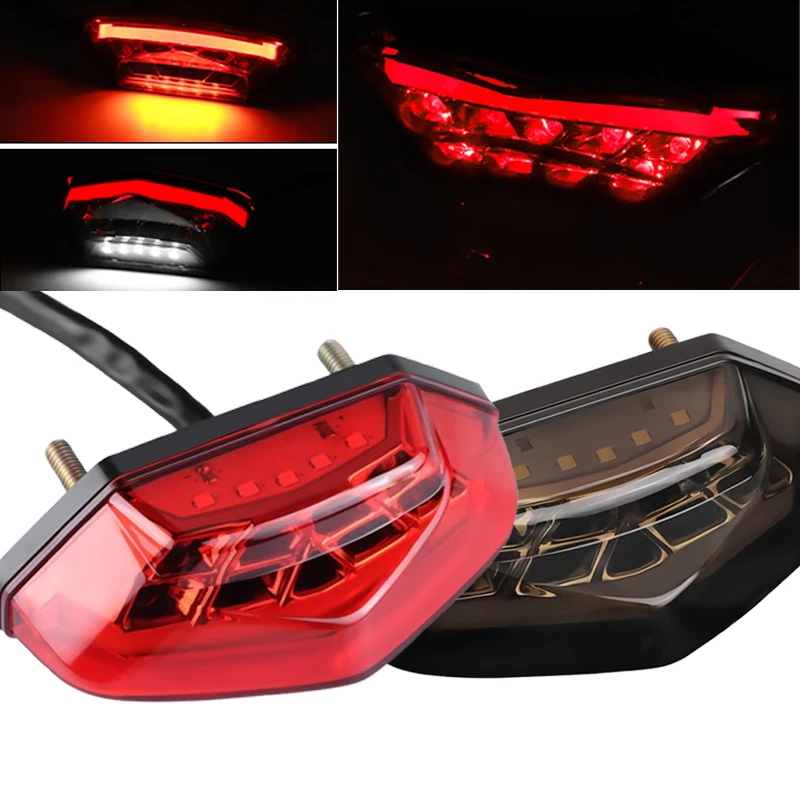 DRL Motorcycle Rear Brake Tail Lights 2 In 1 LED Taillights Smoke Red ...
