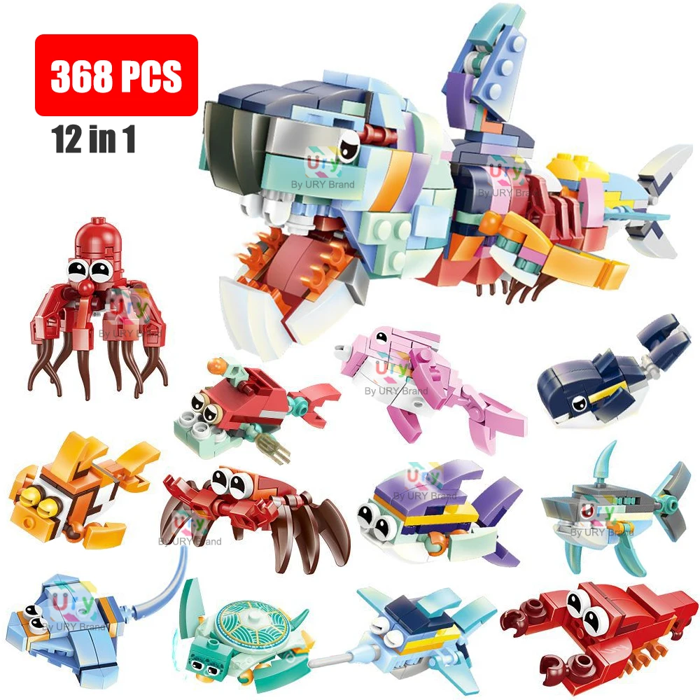 Moc 12in1 Ocean Marine Fish Animals Shark Octopus Hermit Crab Turtle ...
