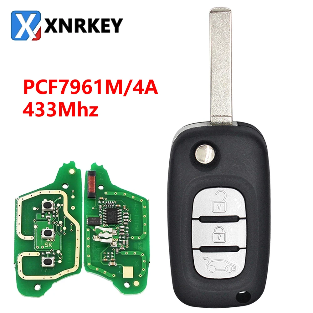 Xnrkey 3 Button Car Flip Remote Key Pcf7961m/4a Chip 433mhz For Benz ...