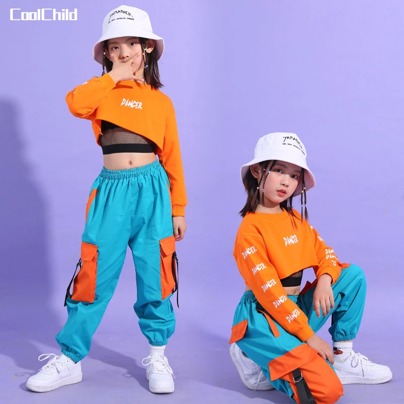 Hip Hop Mädchen Crop Top kontrast Cargo Hosen Kind Jazz Jogger ...