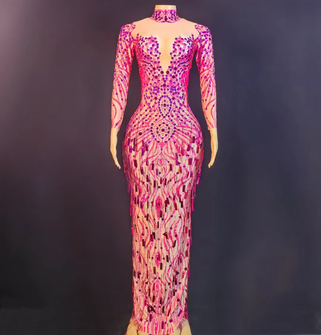 Elegant-Sequins-Rhinestones-Long-Dress-Wedding-Evening-Gown-Birthday ...