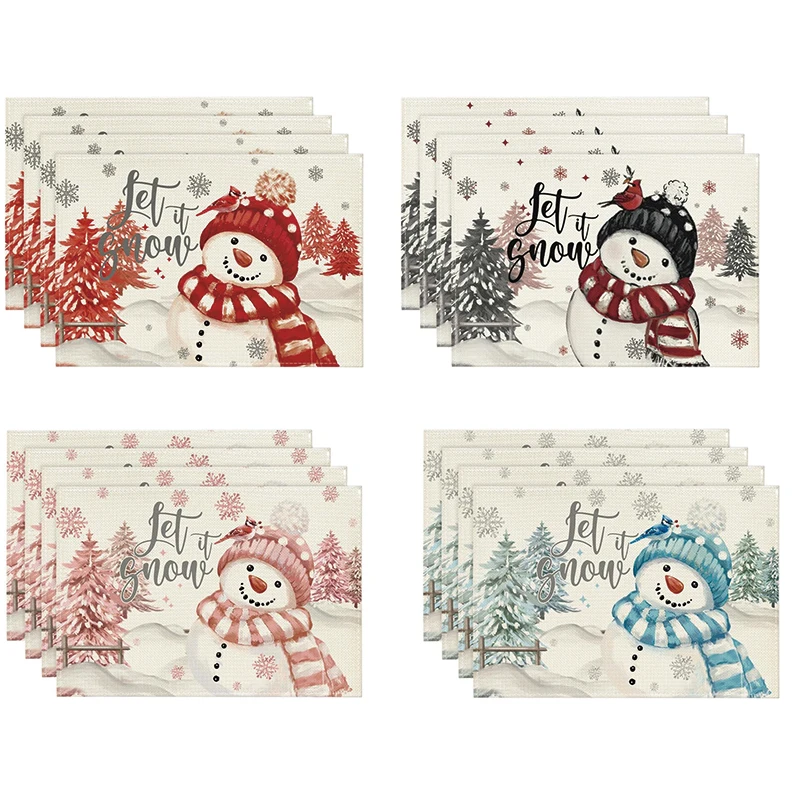 Christmas Linen Placemats Snowman Christmas Trees Print Table Mats ...