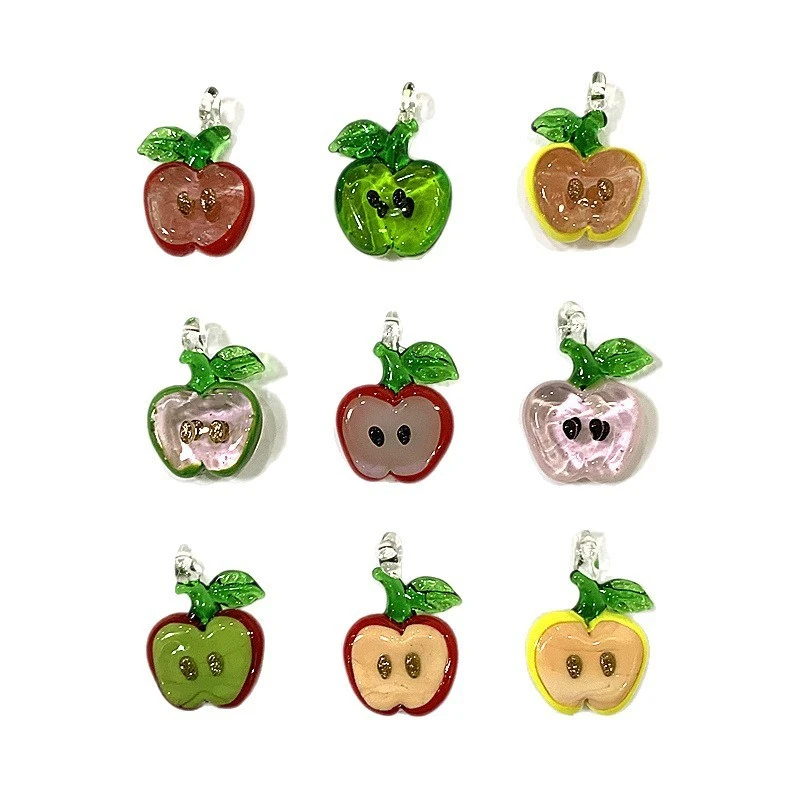 2PCS Cute Mini Glass Apple Slice Pendant Creative Fruit Charms DIY ...