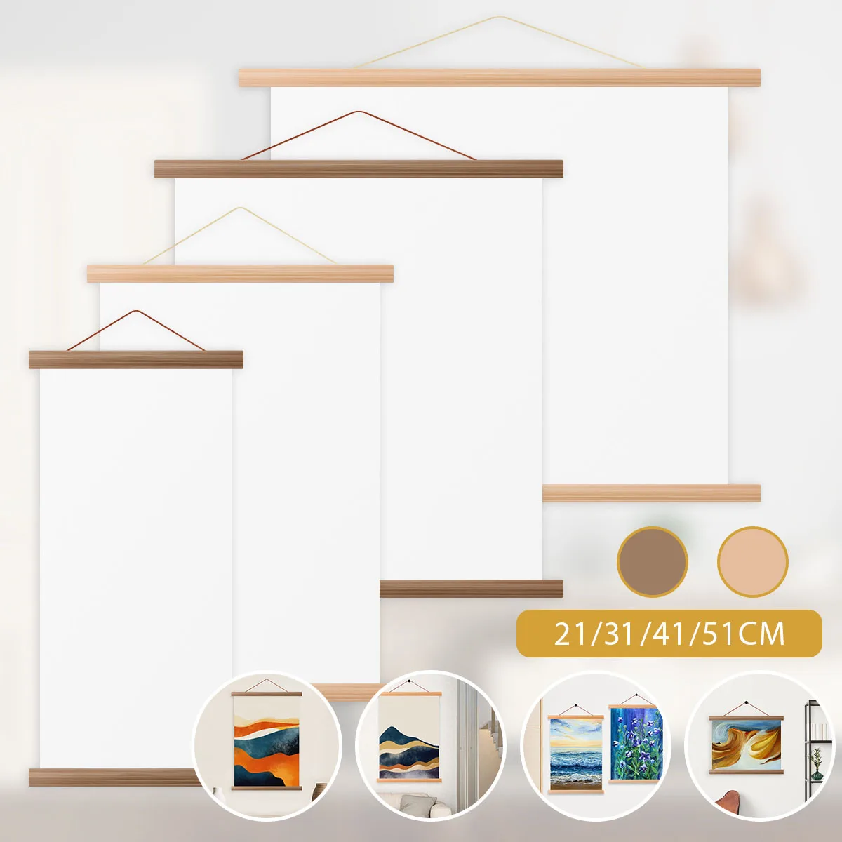 4-Pieces-Wooden-Poster-Frame-Magnetic-Simple-Poster-Rail-With-Lanyard ...