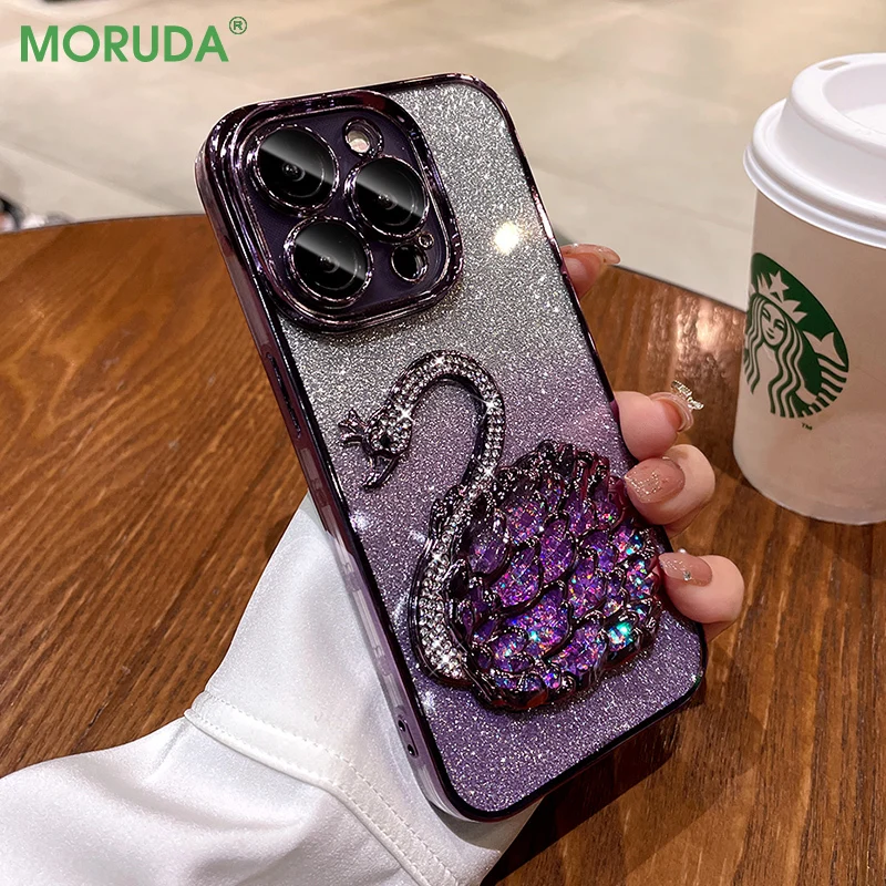 Double-Color-Gradient-Diamond-Swan-Phone-Case-For-iPhone-15-Plus-14-13 ...