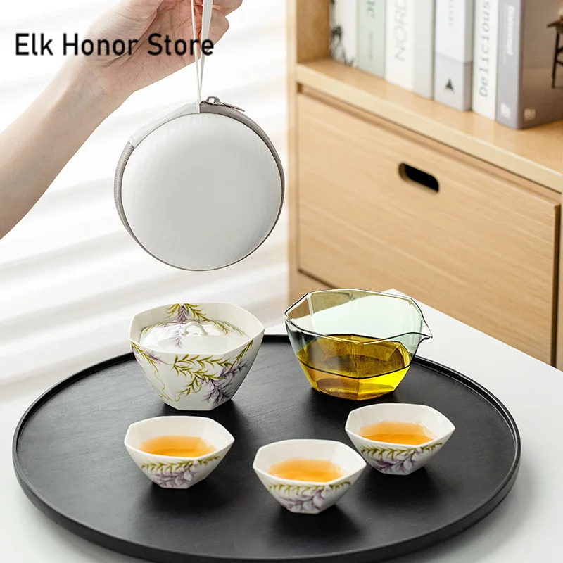 Pure-Hand-painted-Wisteria-Flower-Tea-Set-Kit-Zen-Teapot-and-Tea-Cup ...