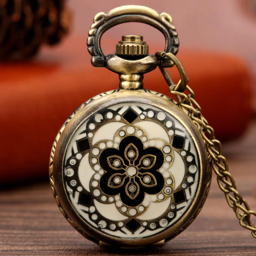 Vintage-Flower-Pattern-Analog-Quartz-Small-Pocket-Watch-with-Bronze ...