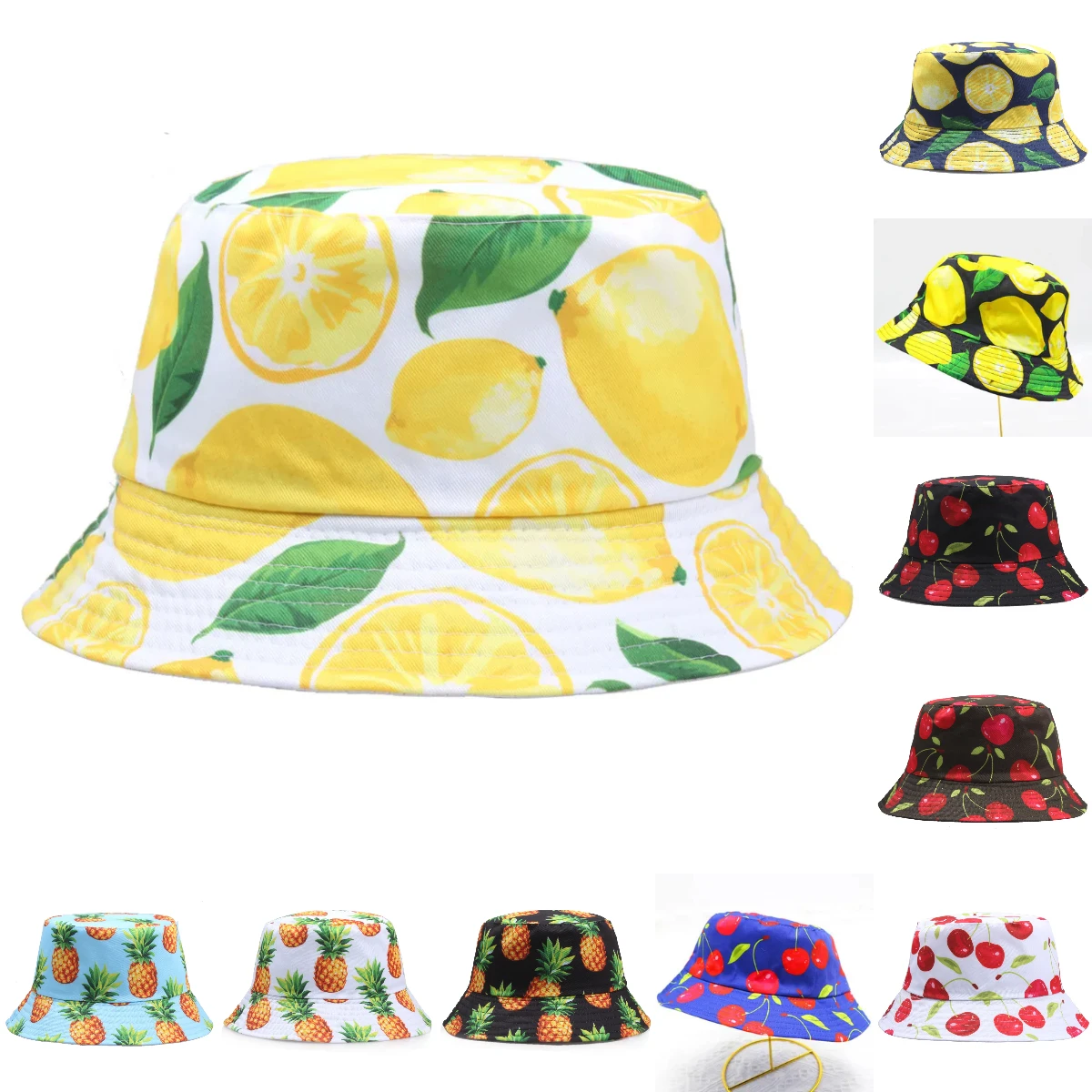 Lemon-Pineapple-Cherry-Printed-Bucket-Hats-Sun-Panama-Caps-For-Women ...