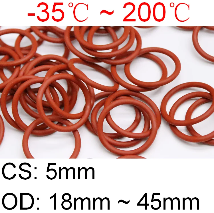 10pcs VMQ Red Silicone O Ring CS 5mm OD 18~45mm FoodGrade Waterproof Washer Rubber Insulated ...