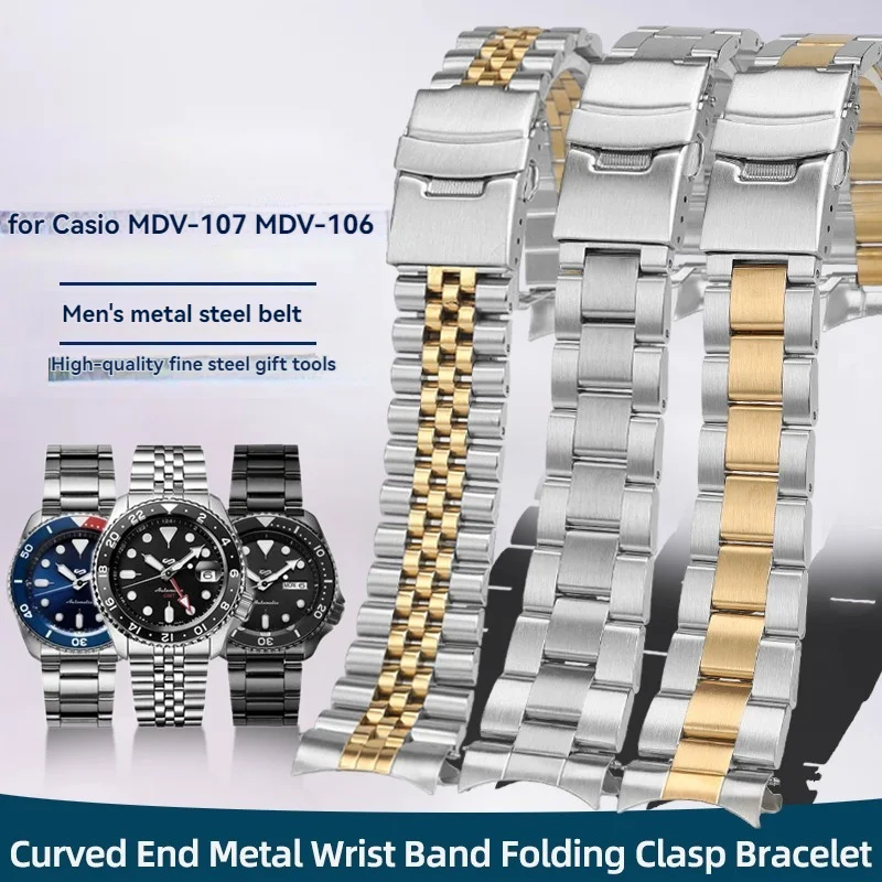 20mm 22mm Stainless Steel Watch Band for Casio MDV-107 MDV-106 Diving ...