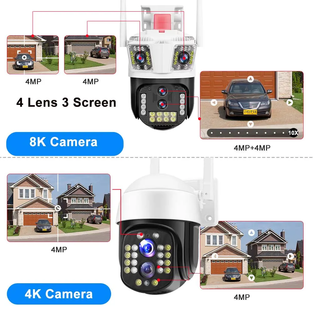 Caméra de surveillance extérieure PTZ IP WiFi 8K HD 16MP,dispositif de ...