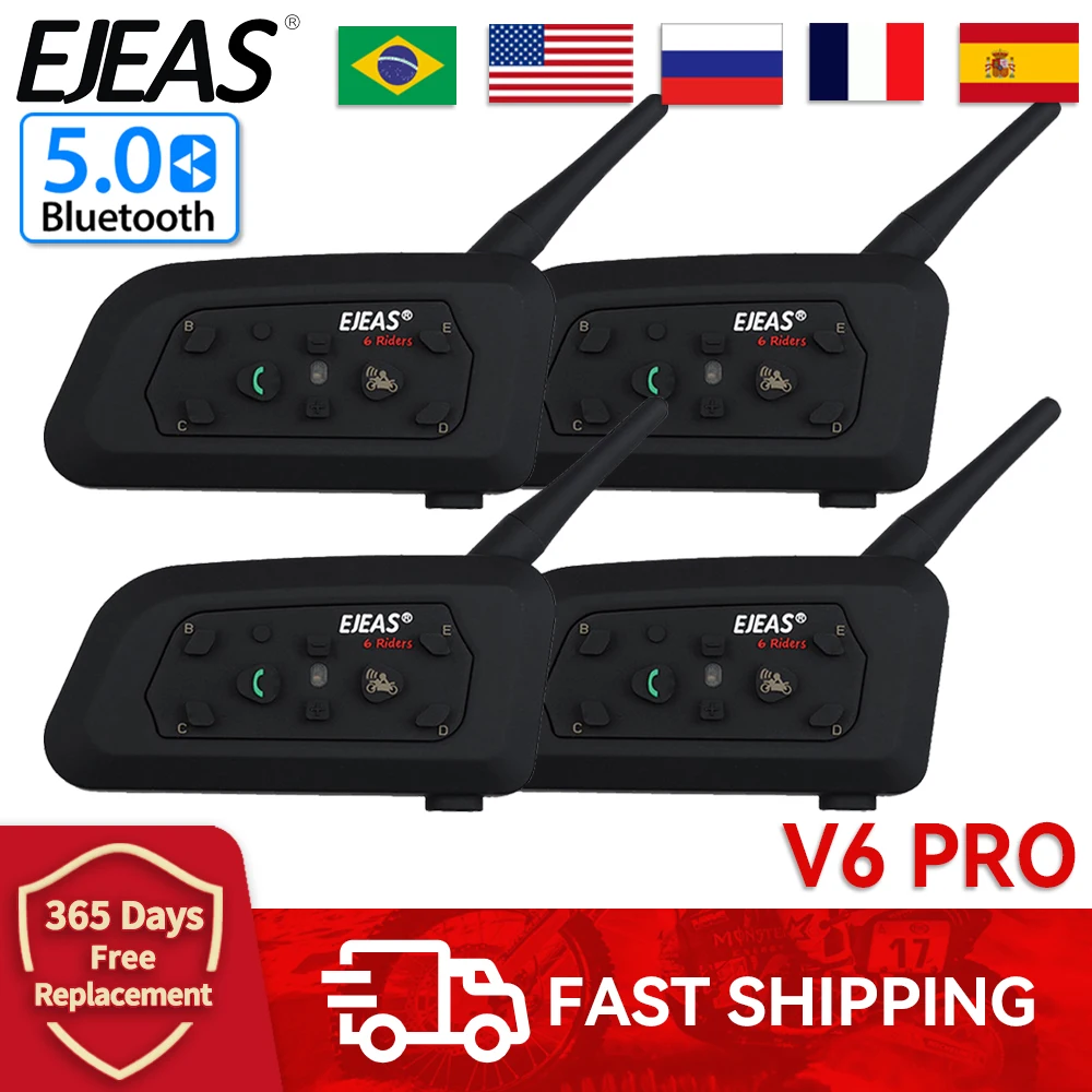 Ejeas V6 Pro 4 Pcs Bluetooth Motorcycle Helmet Intercom 6riders ...