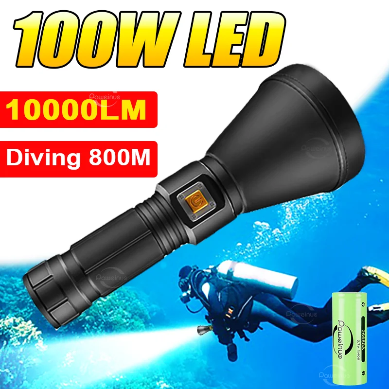 Powerful-Professional-Diving-Flashlight-100W-Underwater-IPX8-Waterproof ...