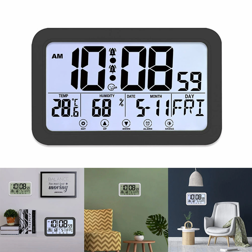 Digital Wall Clock Temperature Humidity | Large Wall Clock Temperature ...