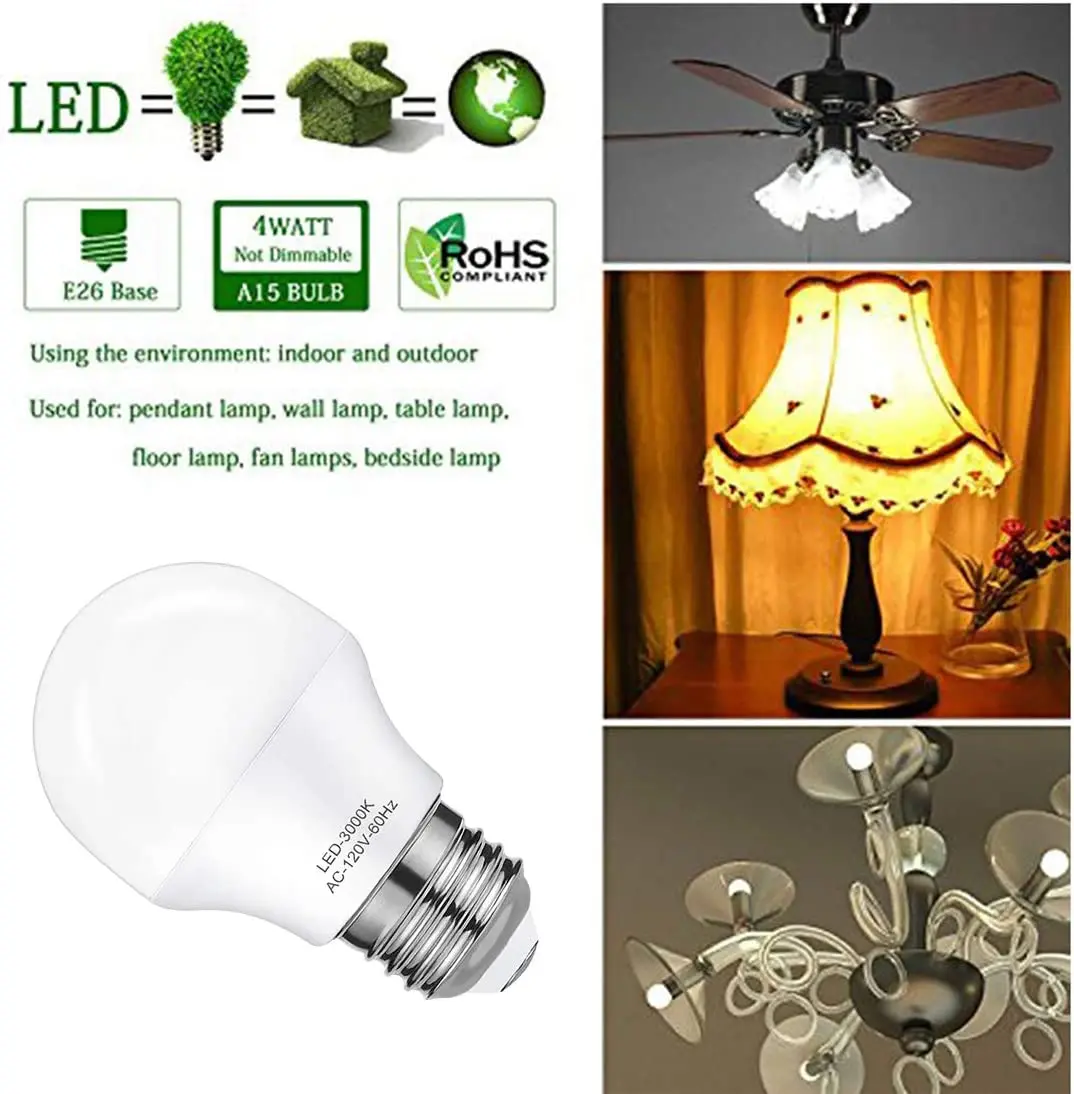 WELLHOME 6 adet 40W e de er ampul A15 LED E26 taban tavan vantilatoru 4W 3000K gun beyaz AliExpress