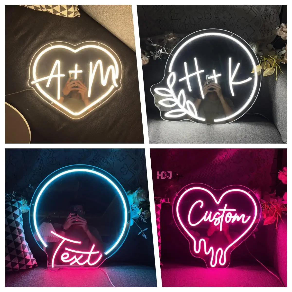 Custom-Neon-Sign-Mirror-Love-Heart-Shape-Wall-Hanging-LED-Neon-Lights ...