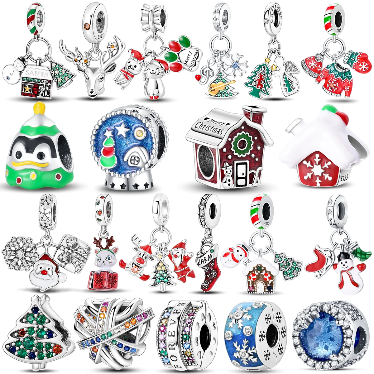 Christmas-Gift-Charms-Bead-925-Sterling-Silver-Snowflake-Elk-Santa ...