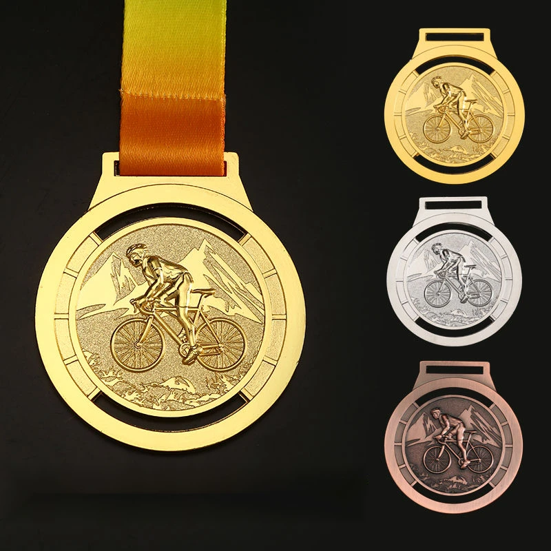Cycling competition MEDALS, gold, silver and bronze, bicycles, balance ...