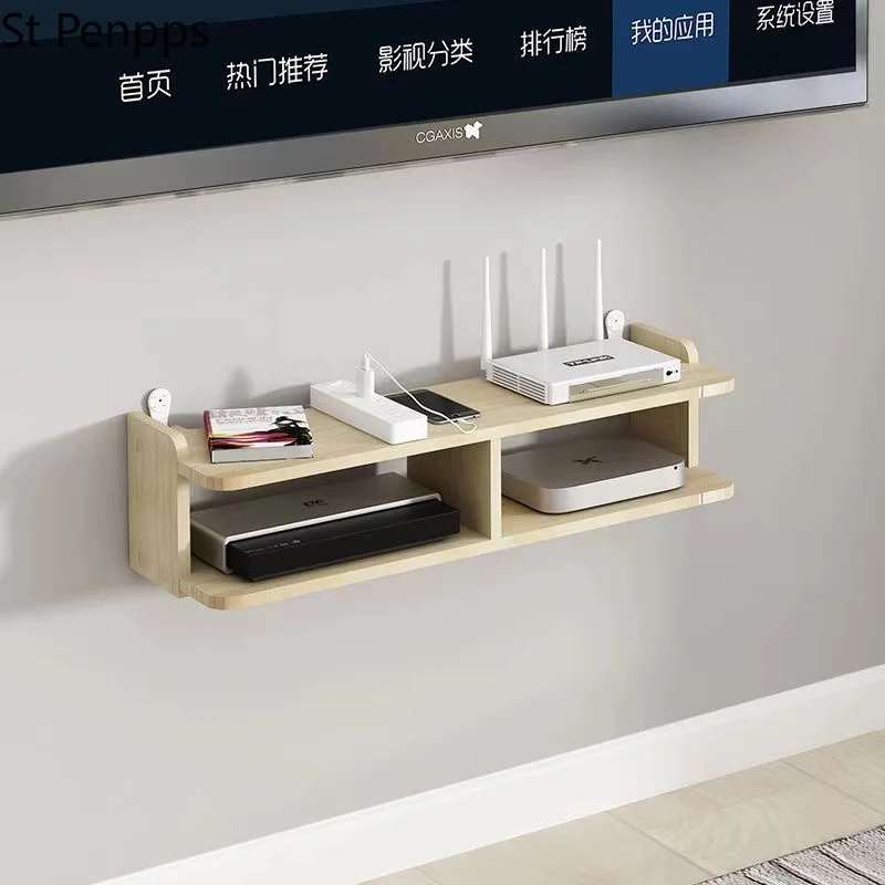 Punch-free Wifi Router Storage Rack Wooden Wall-mounted Tv Remote ...