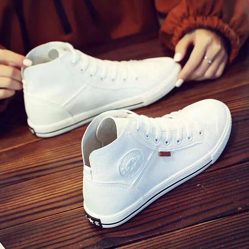 TaoBo-High-Top-Women-White-Leather-Sneaker-Size-35-40-Men-Casual ...