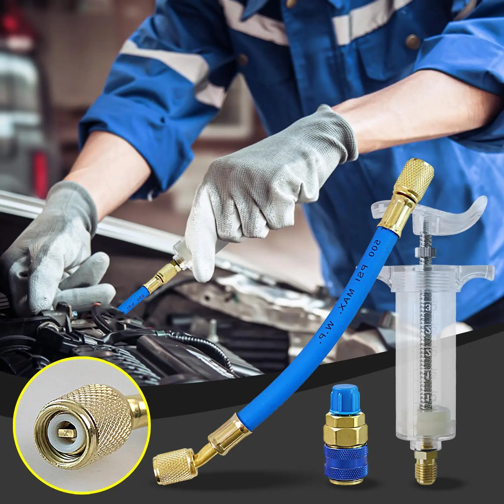 AC Oil Injector Tool Vehicle Refrigeration Oil Filler Pressure ...