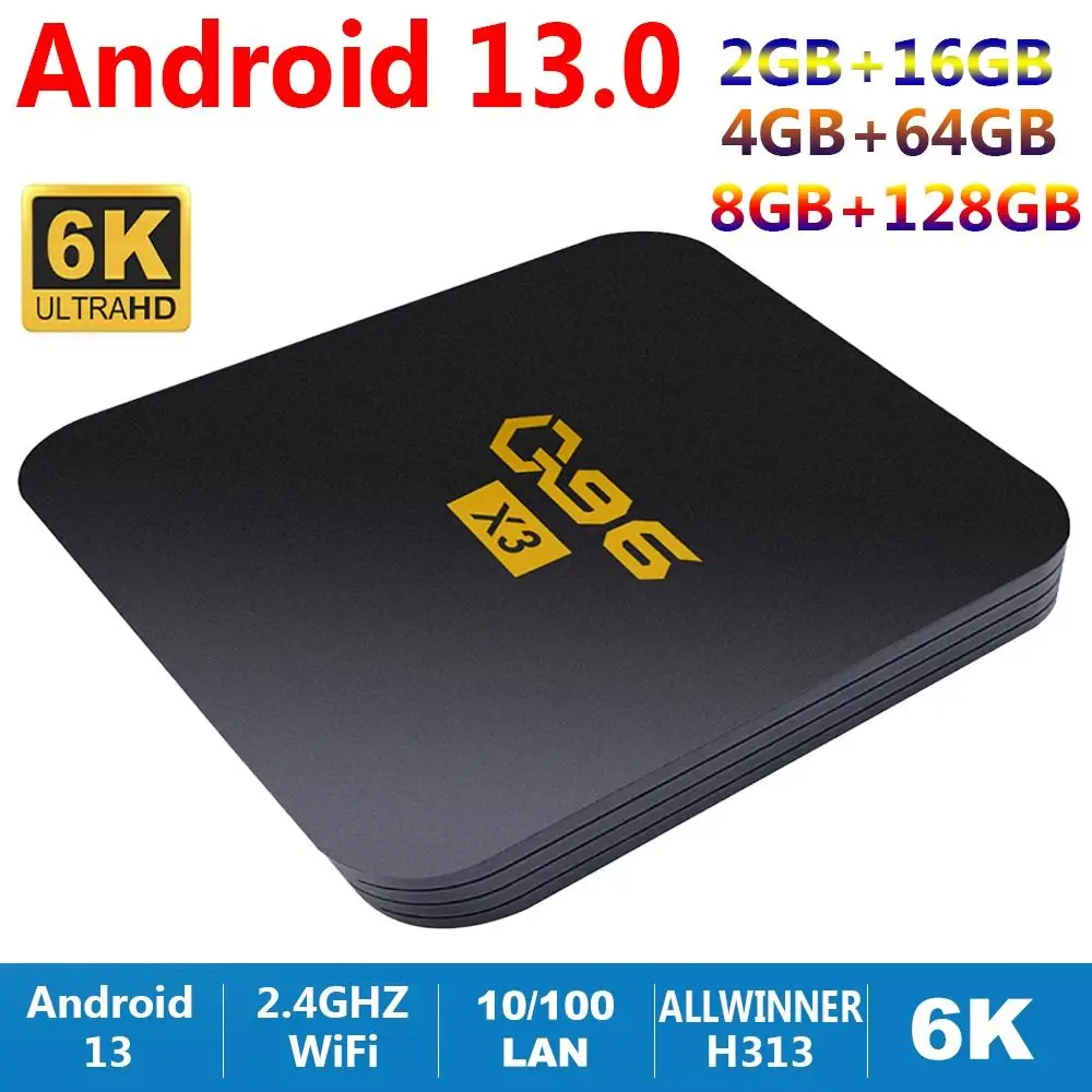 Q96 X3 Smart TV Box Android 13 Allwinner H313 Quad Core 6K HDR UHD 8GB ...