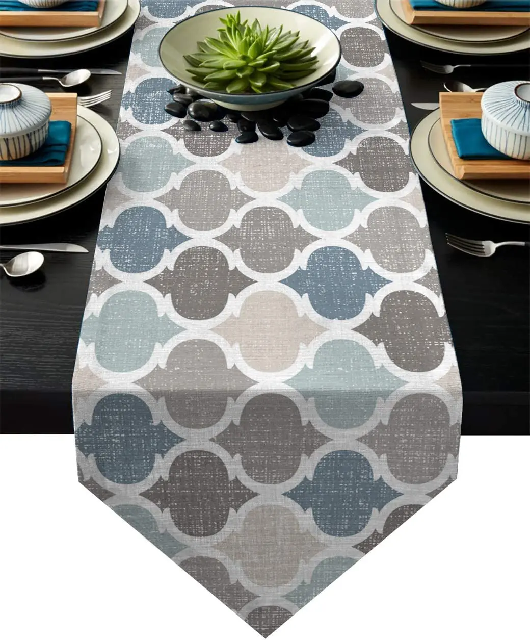 Geometric Plaid Linen Dining Table Runner Party Decor Anti-stain ...