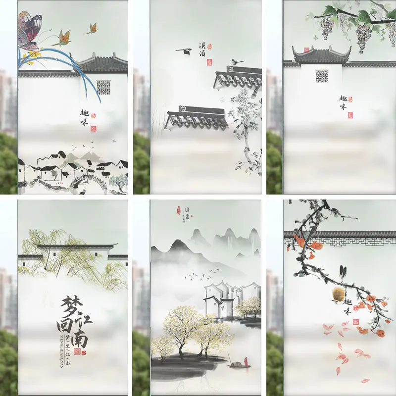 Oriental-Style-Window-Films-Chinese-Architectural-Style-Jiangnan-Water ...