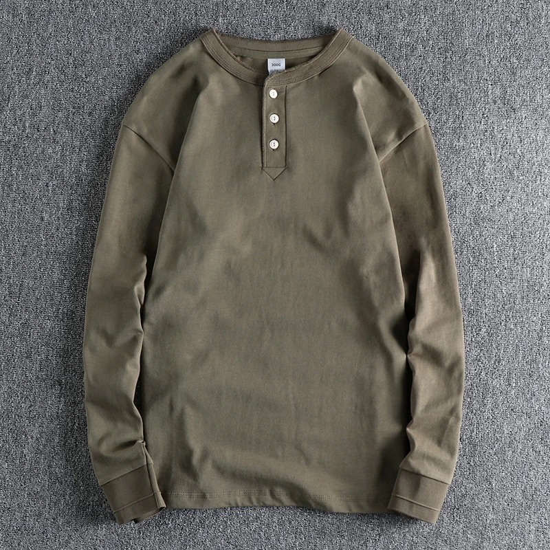 2601# Autumn New American Retro 300g Knitted Henry Collar T-shirt Men's ...