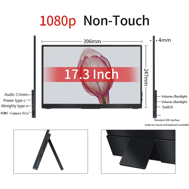 17.3 Inch 1080p Touch Screen Portable Monitor with Dual Speakers HDMI ...