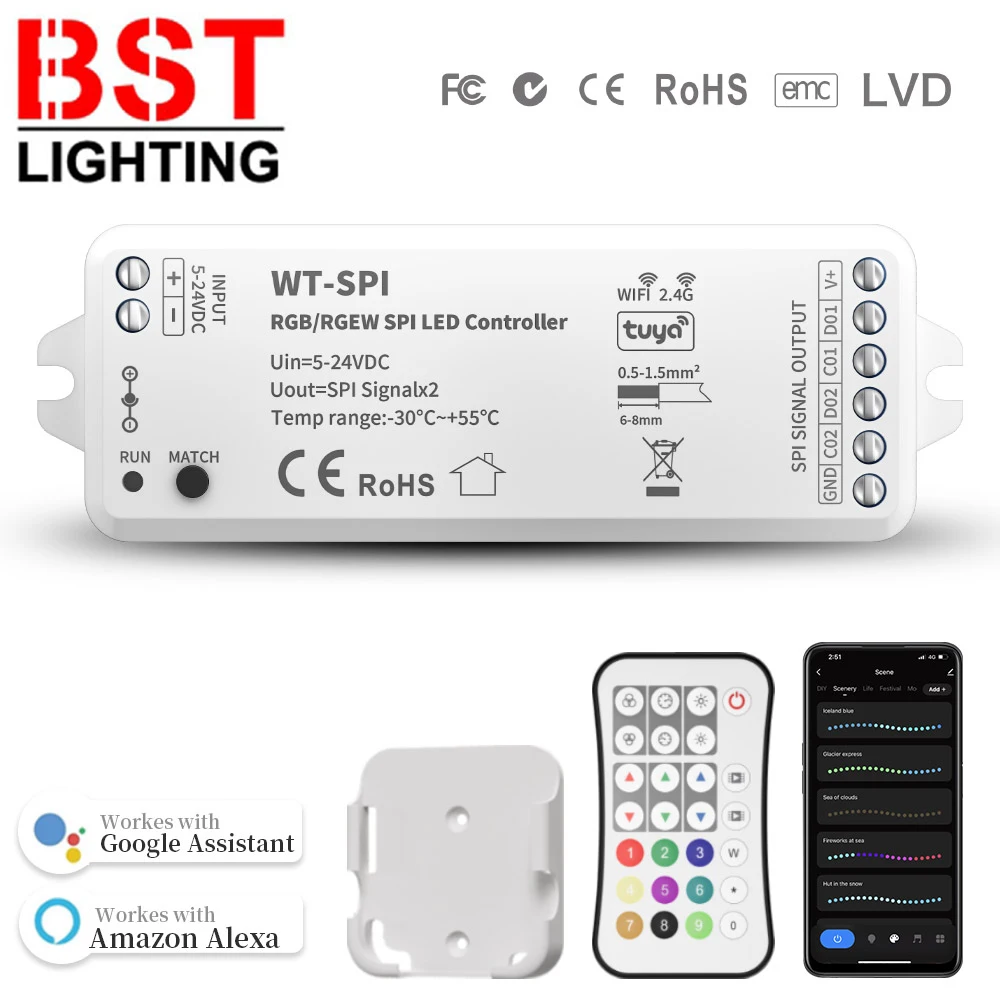 Tuya RF SPI Pixels LED Wifi Controller Alexa Google ECHO For WS2811 WS2812B WS2815 RGB SK6812 ...