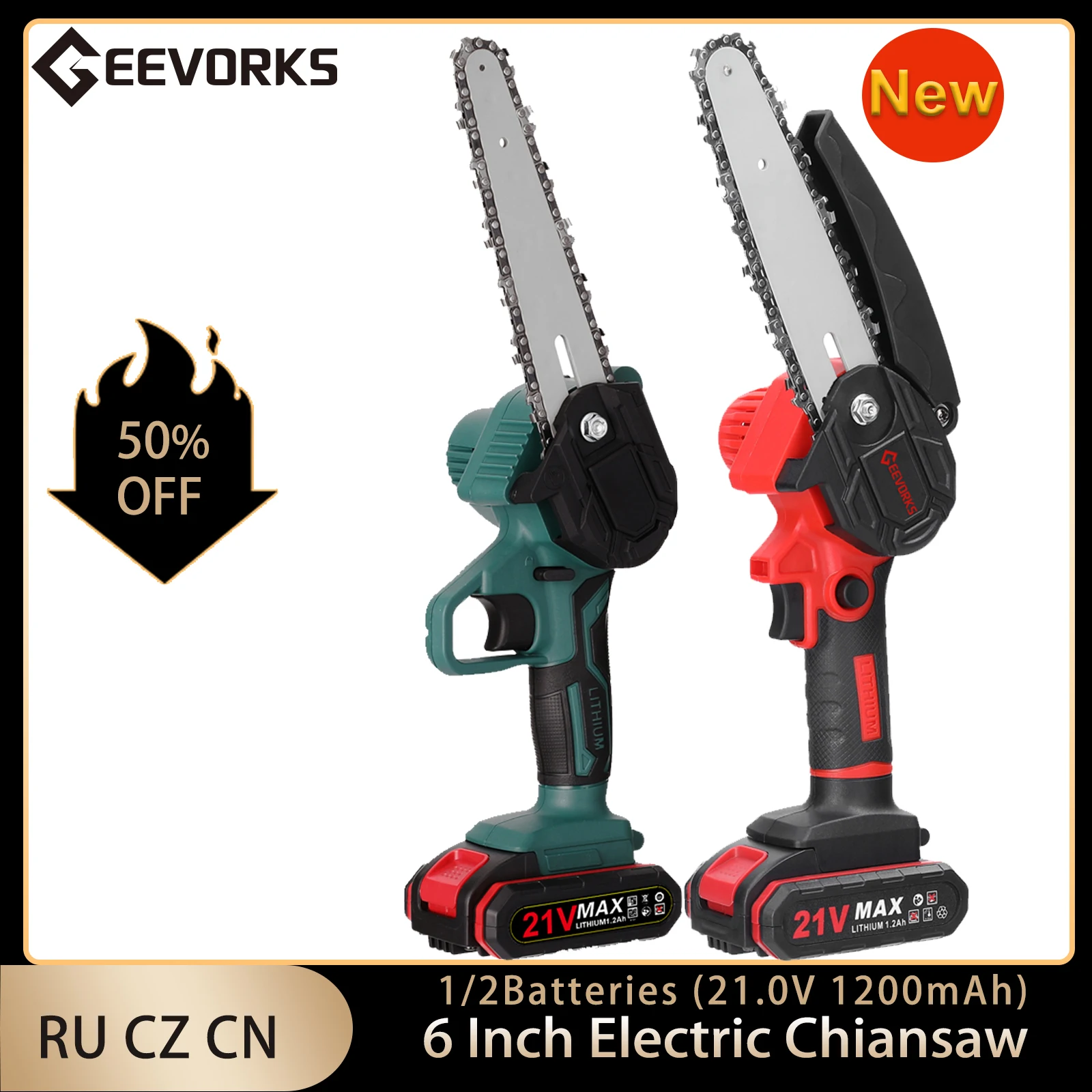 Geevorks 21V 6Inch Portable Cordless Chain Saw Electric Chainsaw ...
