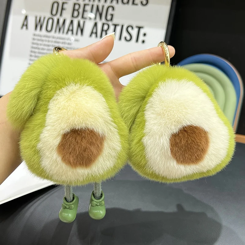 Furry Fur Kawaii Fruit Keyring Women Car Keys Charms Bag Pendant Funny ...