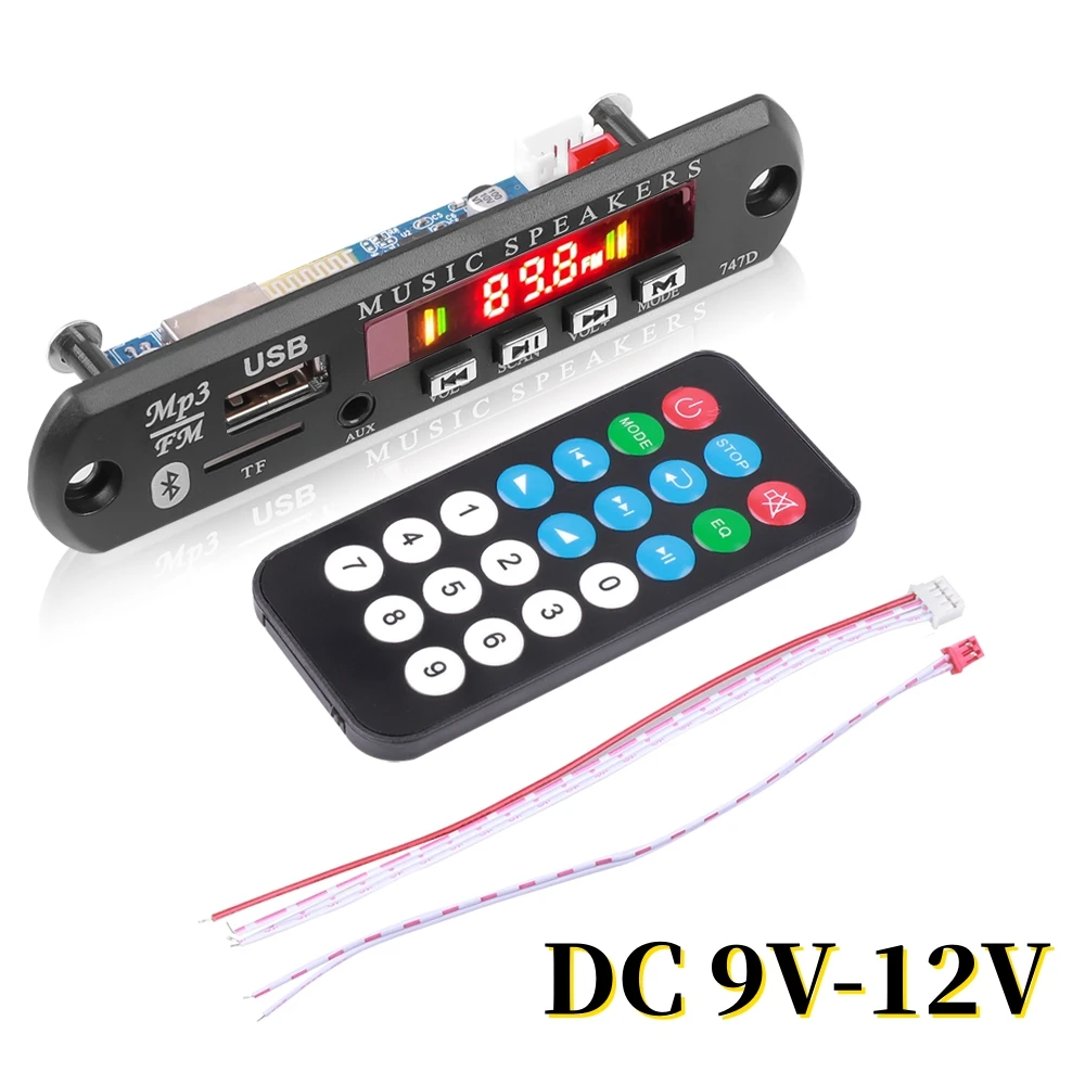 Bluetooth 5.0 DC 9V 12V MP3 Decoder Board Wireless Car MP3 Player USB Handsfree Recording Module ...